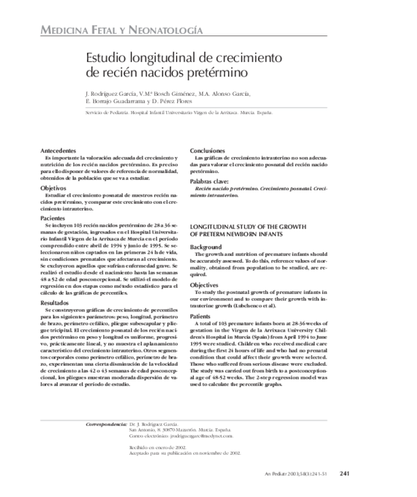 (PDF) Estudio longitudinal de crecimiento de recién nacidos pretérmino