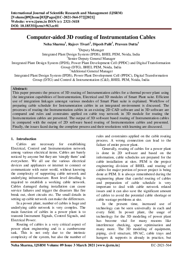 (PDF) Computer-aided 3D routing of Instrumentation Cables