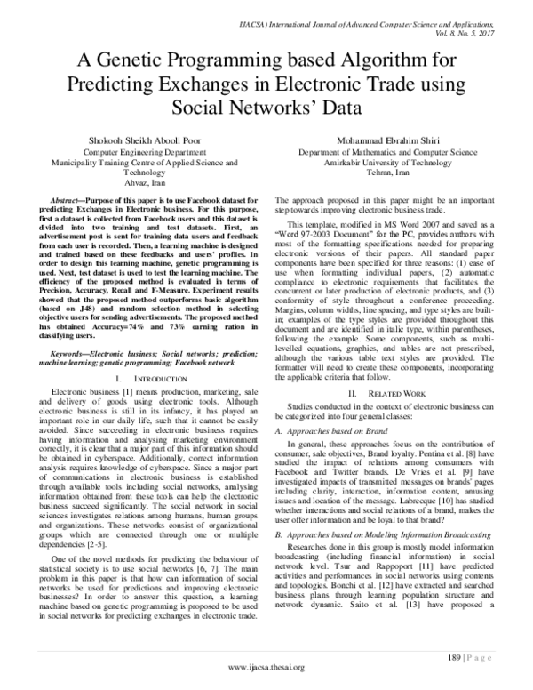 (PDF) A Genetic Programming based Algorithm for Predicting Exchanges in Electronic Trade using ...