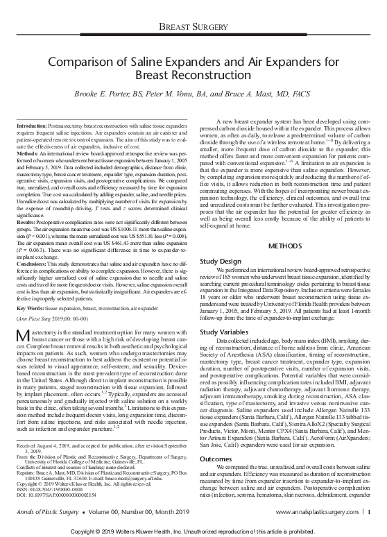 (PDF) Comparison of Saline Expanders and Air Expanders for Breast ...