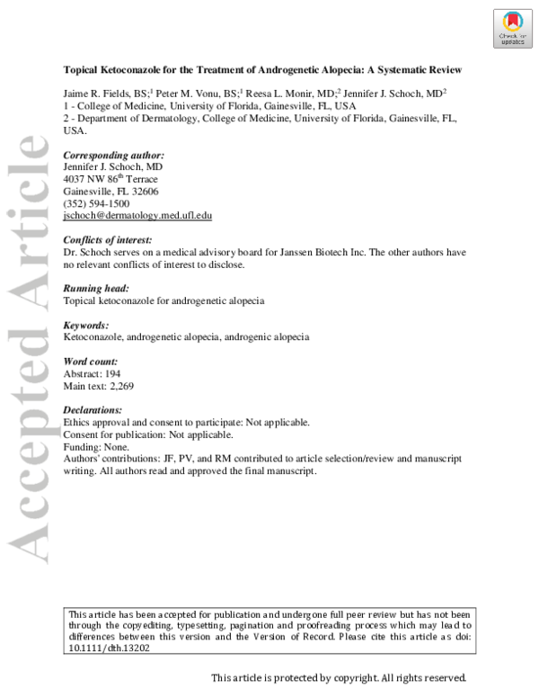 (PDF) Topical ketoconazole for the treatment of androgenetic alopecia: A systematic review