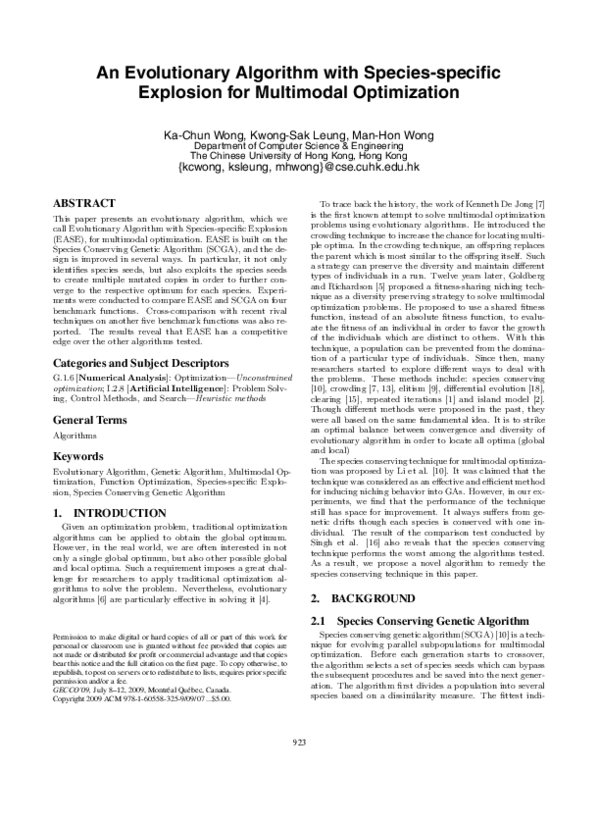 Pdf An Evolutionary Algorithm With Species Specific Explosion For Multimodal Optimization