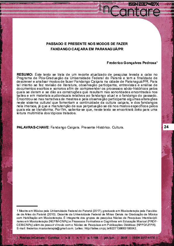 (PDF) Passado e Presente Nos Modos De Fazer Fandango Caiçara Em ...