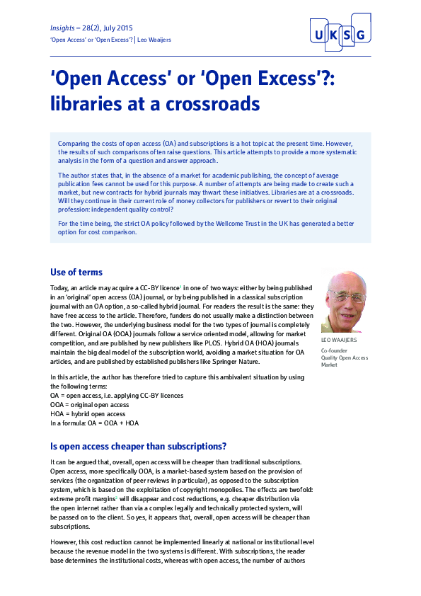 (PDF) ‘Open Access’ or ‘Open Excess’?: libraries at a crossroads