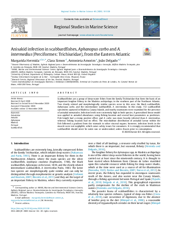 (PDF) Anisakid infection in scabbardfishes, Aphanopus carbo and A ...