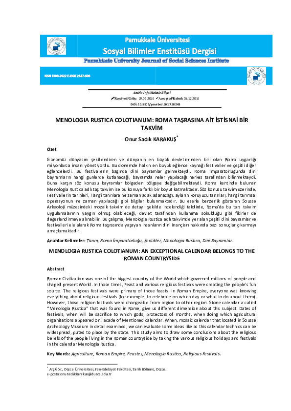 (PDF) MENOLOGIA RUSTICA COLOTIANUM: An Exceptional Calendar Belongs to ...