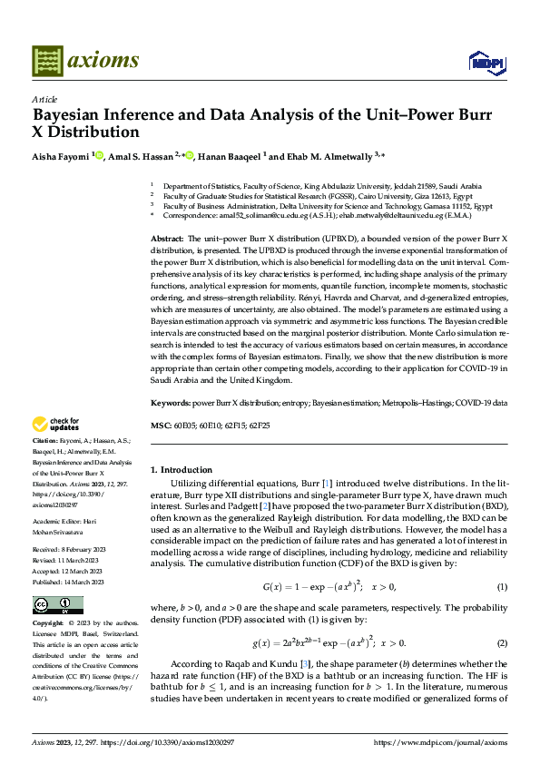 (PDF) Bayesian Inference and Data Analysis of the Unit–Power Burr X Distribution