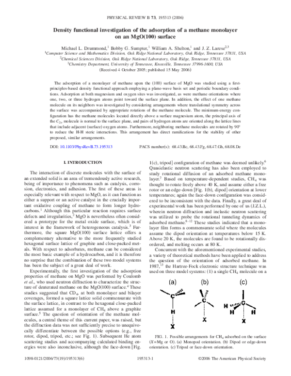 (PDF) Density functional investigation of the adsorption of a methane ...