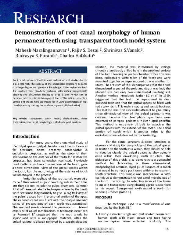 (PDF) Demonstration of root canal morphology of human permanent teeth ...