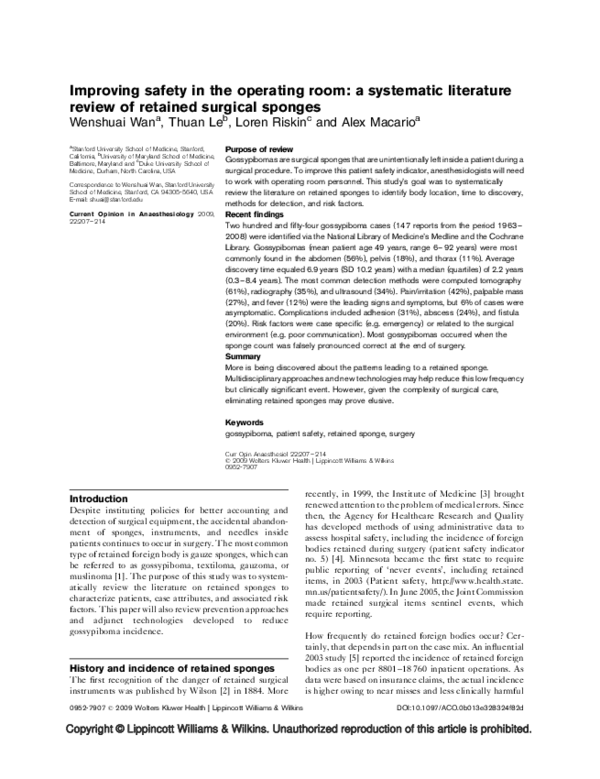 (PDF) Improving safety in the operating room: a systematic literature ...