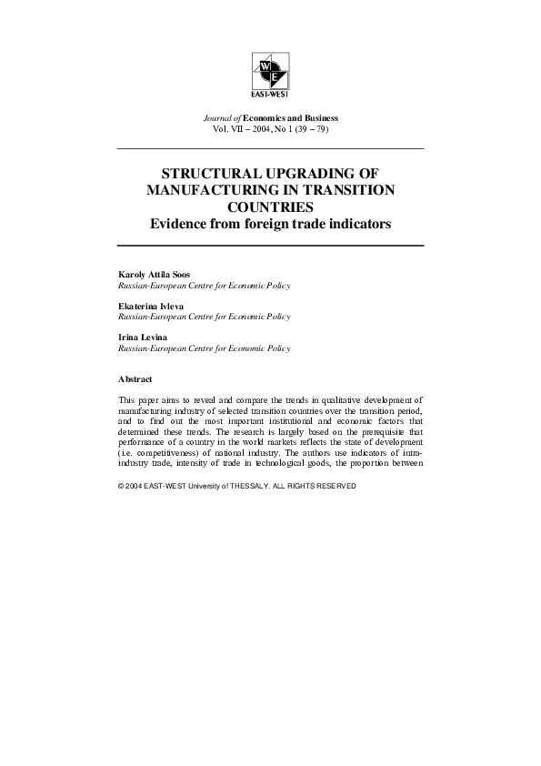 (PDF) STRUCTURAL UPGRADING OF MANUFACTURING IN TRANSITION COUNTRIES ...