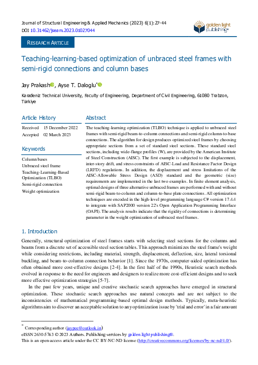 (PDF) Teaching-learning-based optimization of unbraced steel frames ...