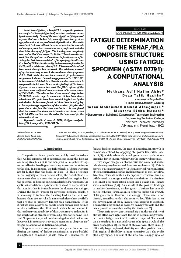 (PDF) Fatigue determination of the kenaf/PLA composite structure using ...
