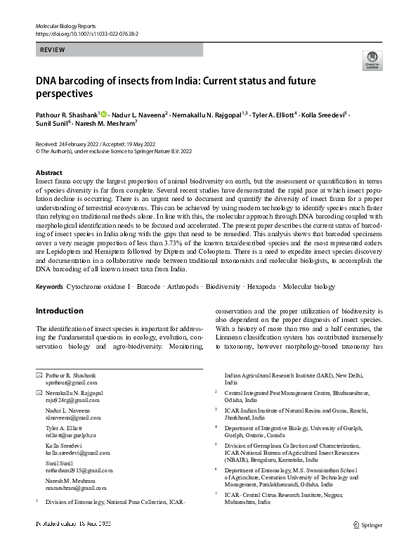 (PDF) DNA Barcoding Insects in India: Status & Future