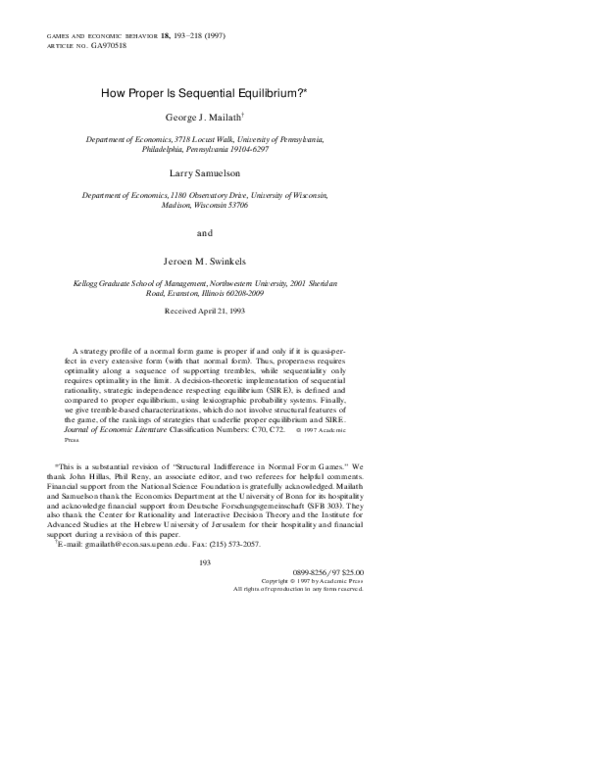(PDF) How Proper Is Sequential Equilibrium?