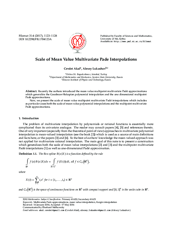 (PDF) Scale of mean value multivariate Pade interpolations