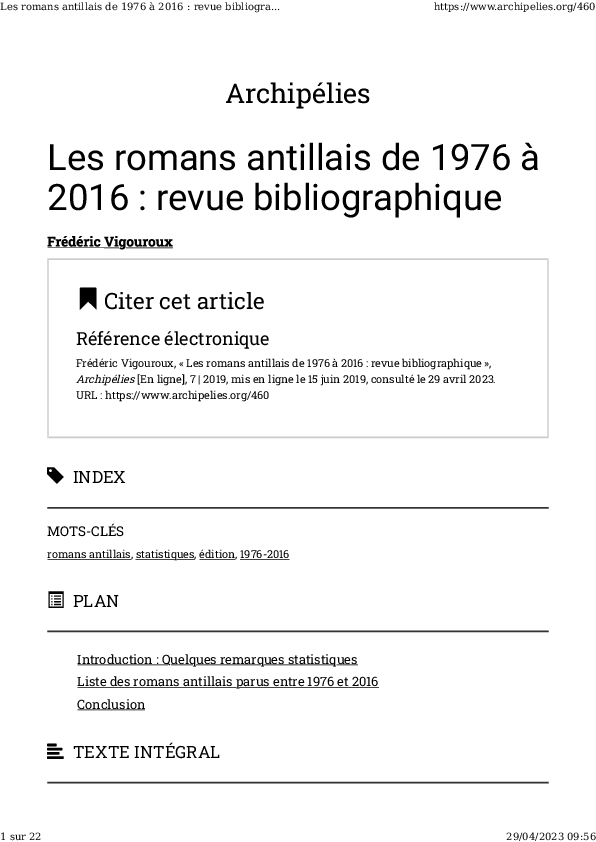 (PDF) Les romans antillais de 1976 à 2016 : revue bibliographique