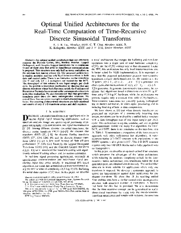 Pdf Optimal Unified Architectures For The Real Time Computation Of