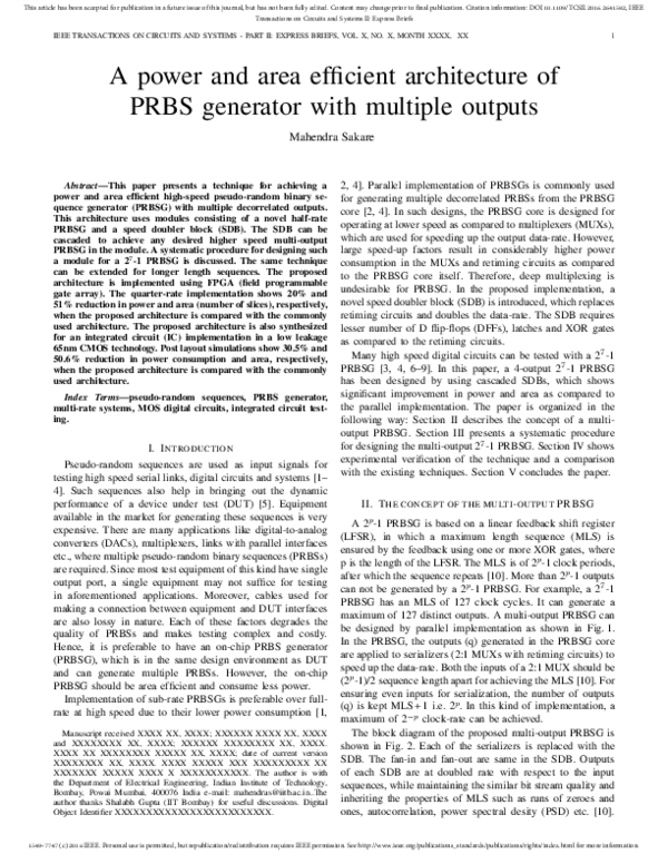 (PDF) A Power and Area Efficient Architecture of a PRBS Generator With Multiple Outputs