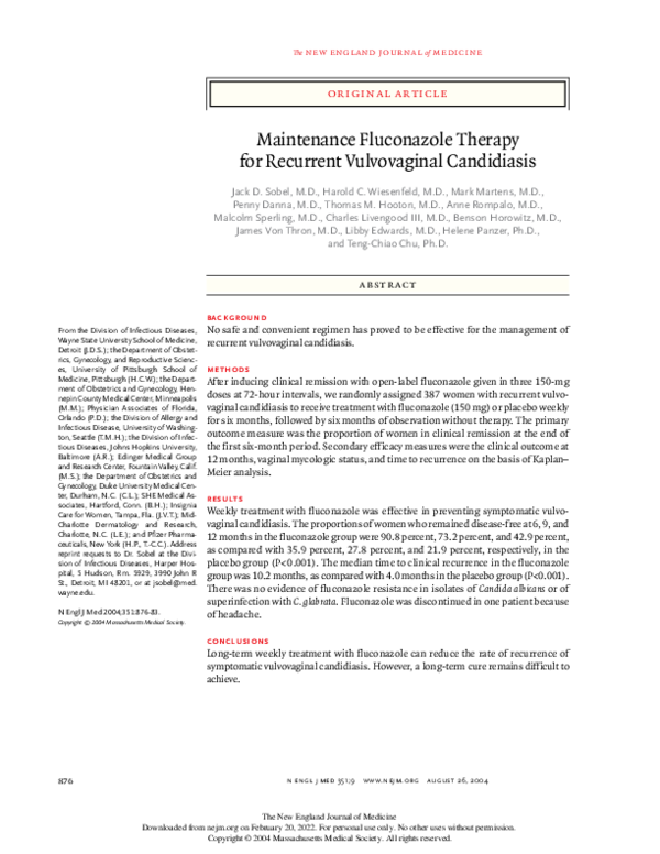 (PDF) Maintenance Fluconazole Therapy for Recurrent Vulvovaginal ...
