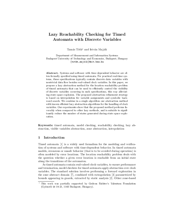 (PDF) Lazy Reachability Checking for Timed Automata with Discrete Variables