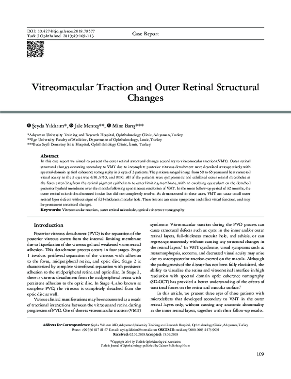 (PDF) Vitreomacular Traction and Outer Retinal Structural Changes