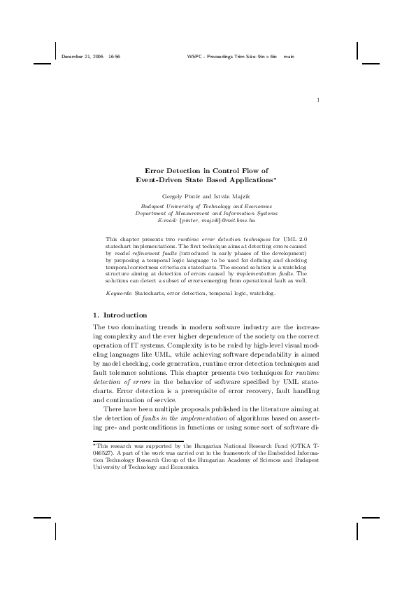 Pdf Error Detection In Control Flow Of Event Driven State Based