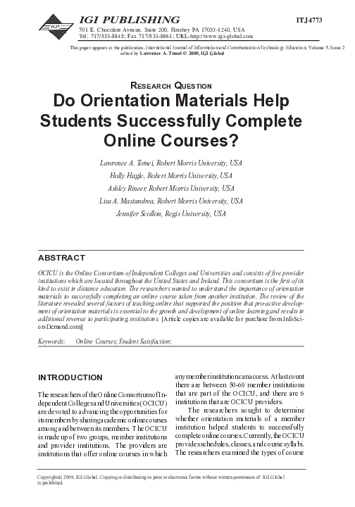 (PDF) Do Orientation Materials Help Students Successfully Complete ...