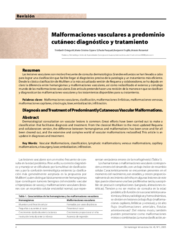 (PDF) Malformaciones vasculares a predominio cutáneo: diagnóstico y ...