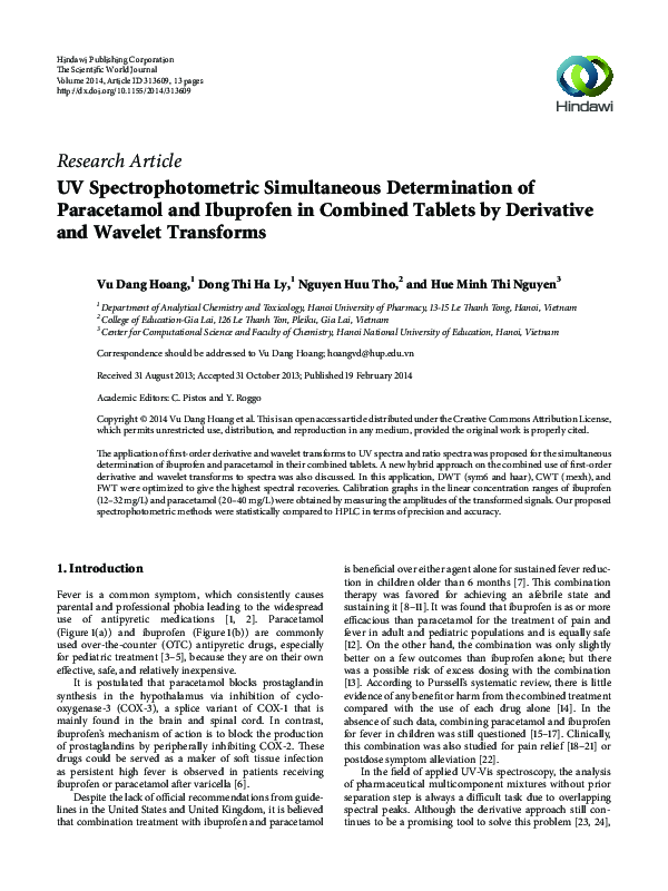 Pdf Uv Spectrophotometric Simultaneous Determination Of Paracetamol And Ibuprofen In Combined