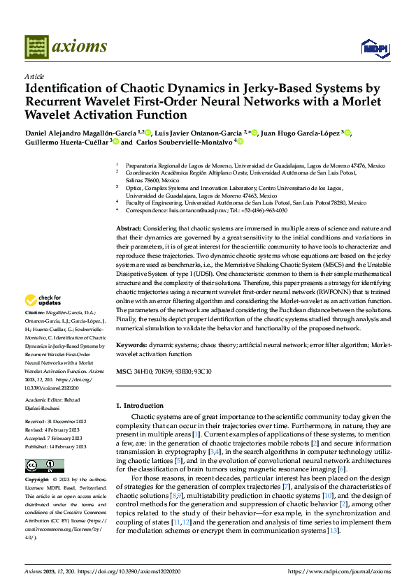 (PDF) Identification of Chaotic Dynamics in Jerky-Based Systems by Recurrent Wavelet First-Order ...