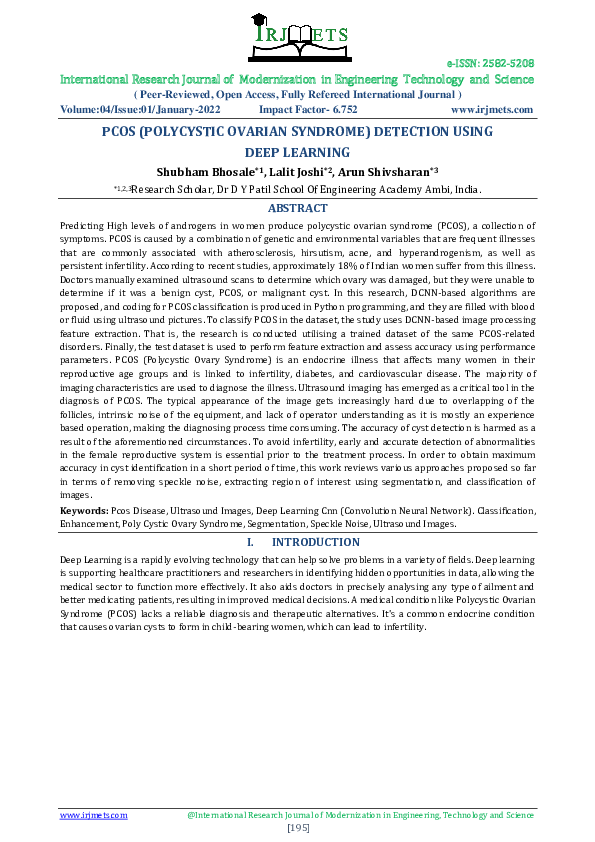 (PDF) Pcos (Polycystic Ovarian Syndrome) Detection Using Deep Learning