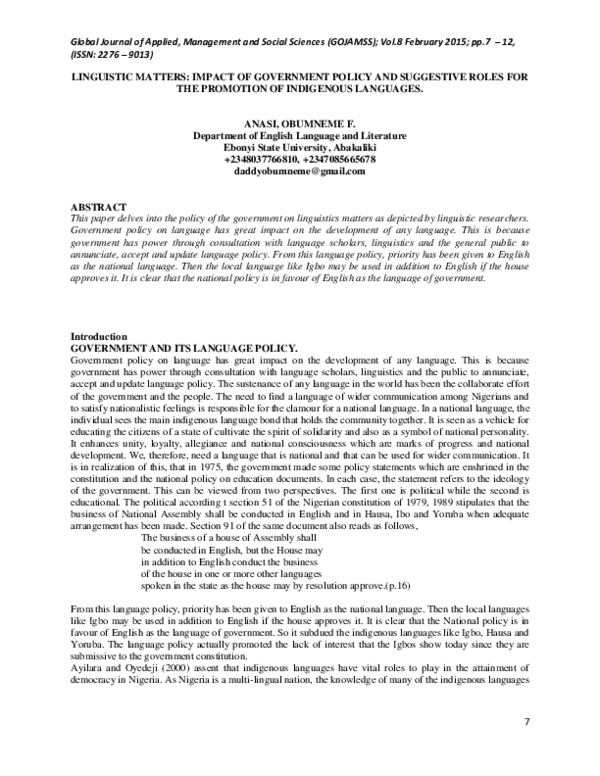 (PDF) Linguistic Matters: Impact of Government Policy and Suggestive ...