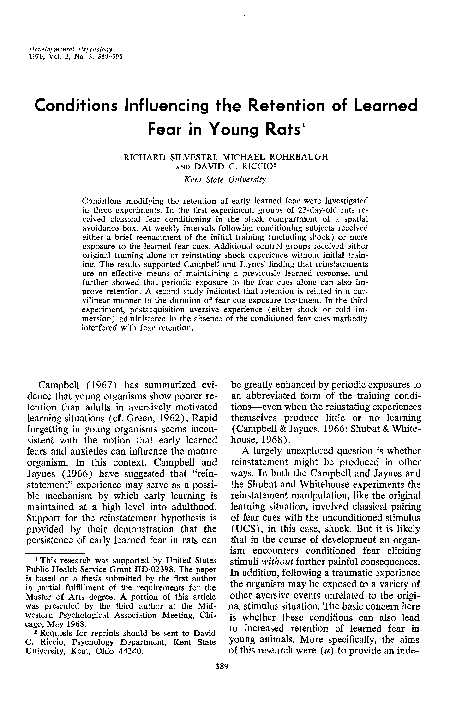 (PDF) Conditions influencing the retention of learned fear in young rats