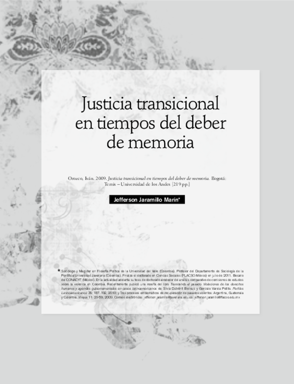 (PDF) Justicia transicional en tiempos del deber de memoria