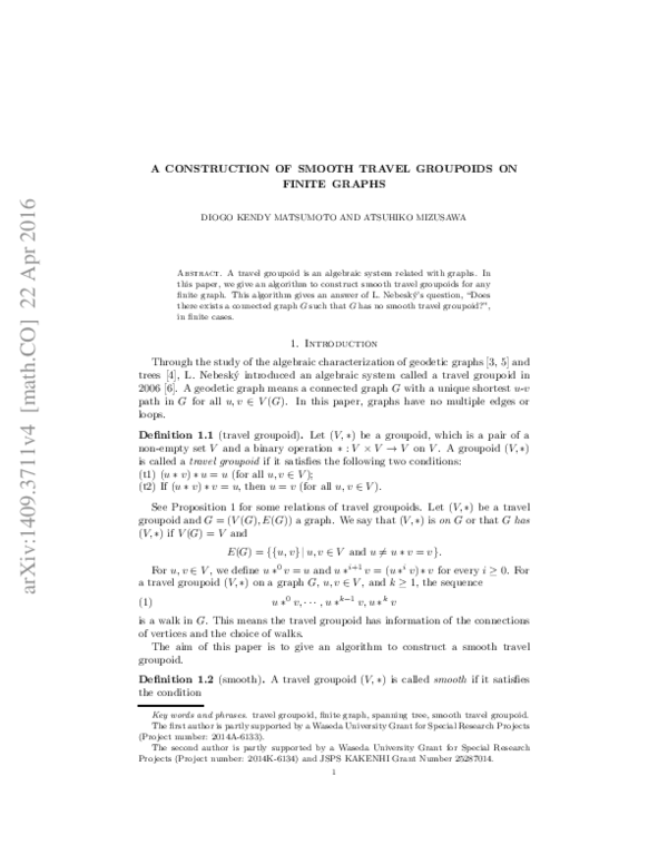 (PDF) A Construction of Smooth Travel Groupoids on Finite Graphs