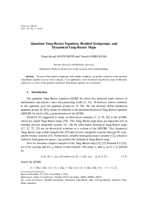 (PDF) Quantum Yang-Baxter Equation, Braided Semigroups, and Dynamical Yang-Baxter Maps