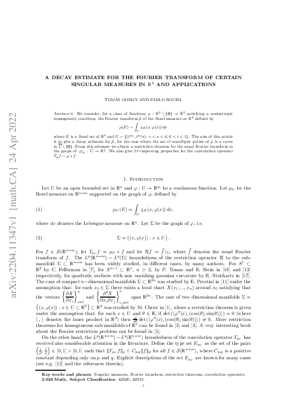 (PDF) A Decay Estimate for the Fourier Transform of Certain Singular Measures in ℝ4 and Applications
