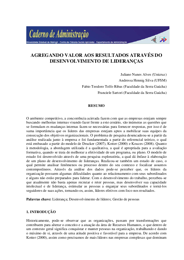 (PDF) Agregando Valor Aos Resultados Através Do Desenvolvimento De ...