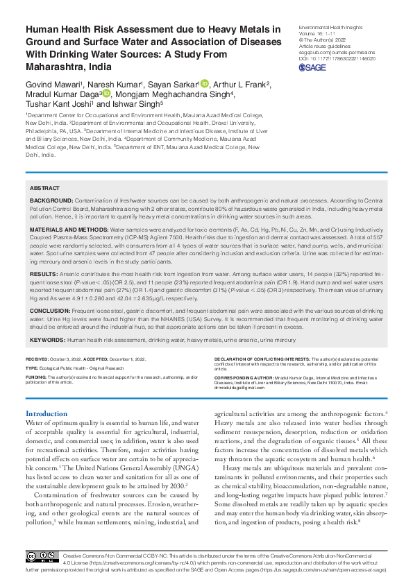 (PDF) Human Health Risk Assessment due to Heavy Metals in Ground and ...