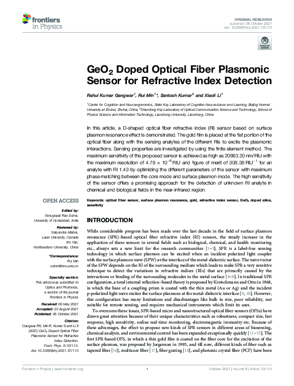 (PDF) GeO2 Doped Optical Fiber Plasmonic Sensor for Refractive Index Detection
