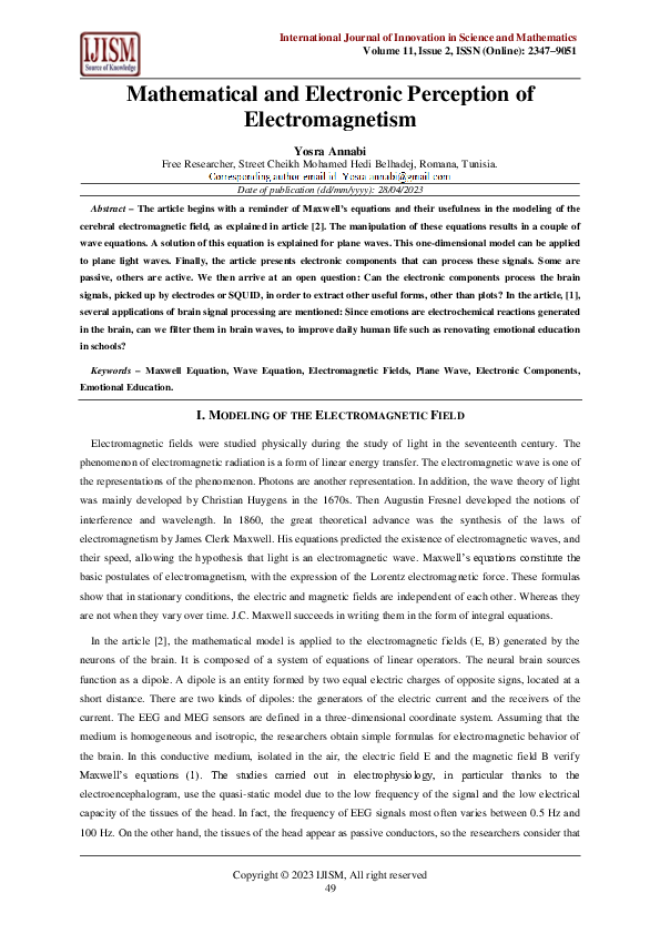 (PDF) Mathematical and Electronic Perception of Electromagnetism