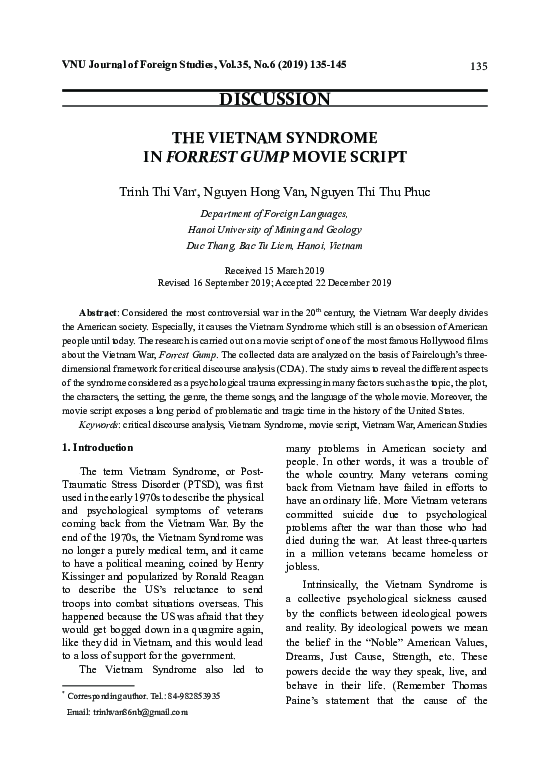 (PDF) The Vietnam Syndrome in Forrest Gump Movie Script