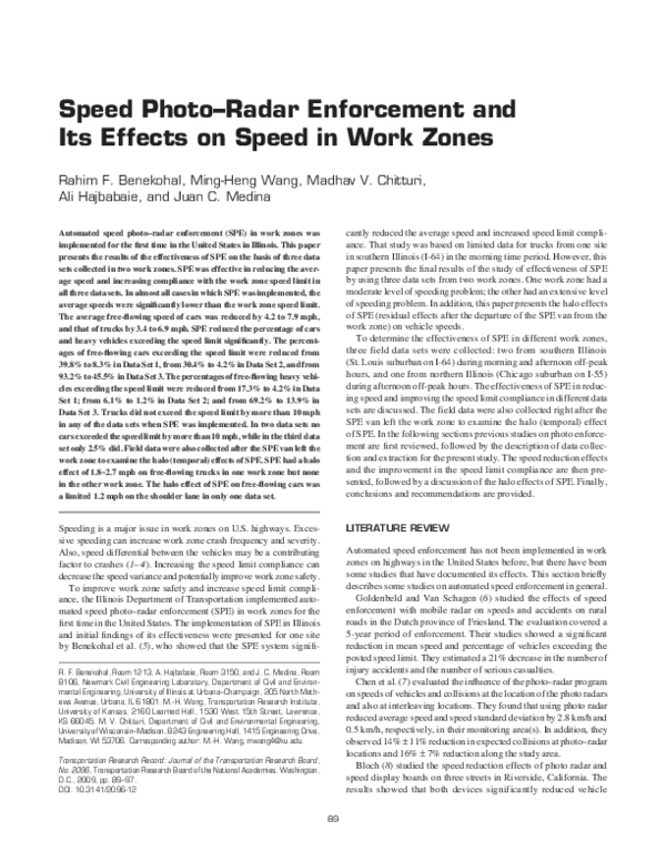 (PDF) Speed Photo–Radar Enforcement and Its Effects on Speed in Work Zones