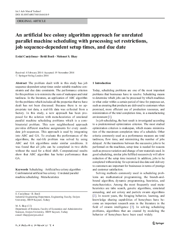 An artificial bee colony algorithm approach for unrelated parallel machine scheduling with ...