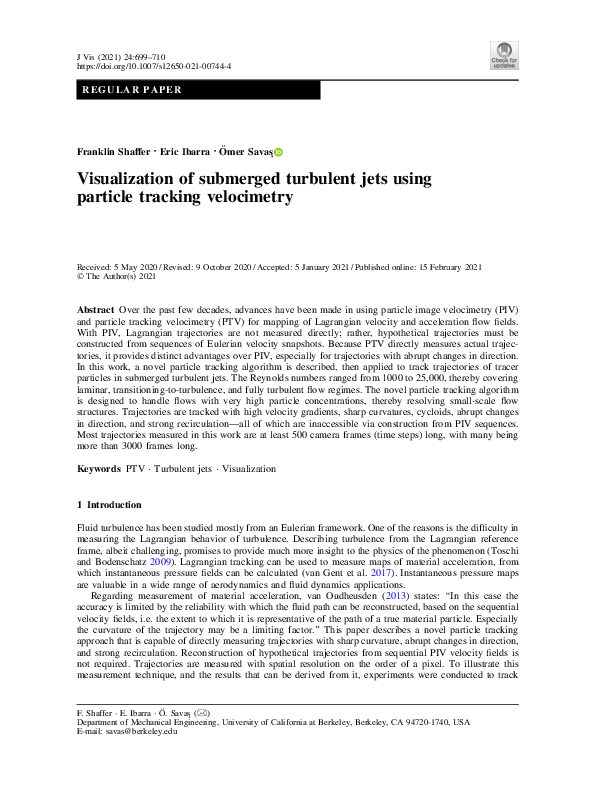 (PDF) Visualization of submerged turbulent jets using particle tracking velocimetry