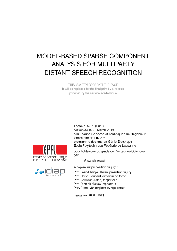 Pdf Model Based Sparse Component Analysis For Multiparty Distant