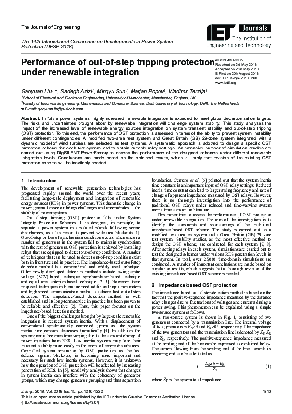 (PDF) Out-of-Step Tripping Protection with Renewables