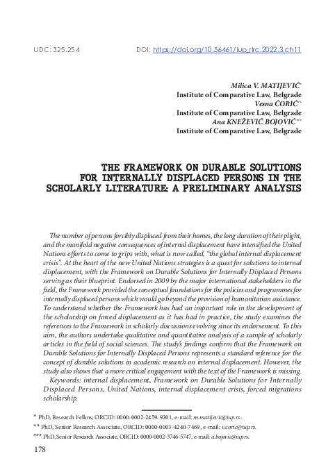(PDF) THE FRAMEWORK ON DURABLE SOLUTIONS FOR INTERNALLY DISPLACED PERSONS IN THE SCHOLARLY ...