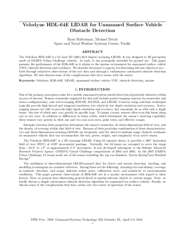 (PDF) Velodyne HDL-64E lidar for unmanned surface vehicle obstacle ...